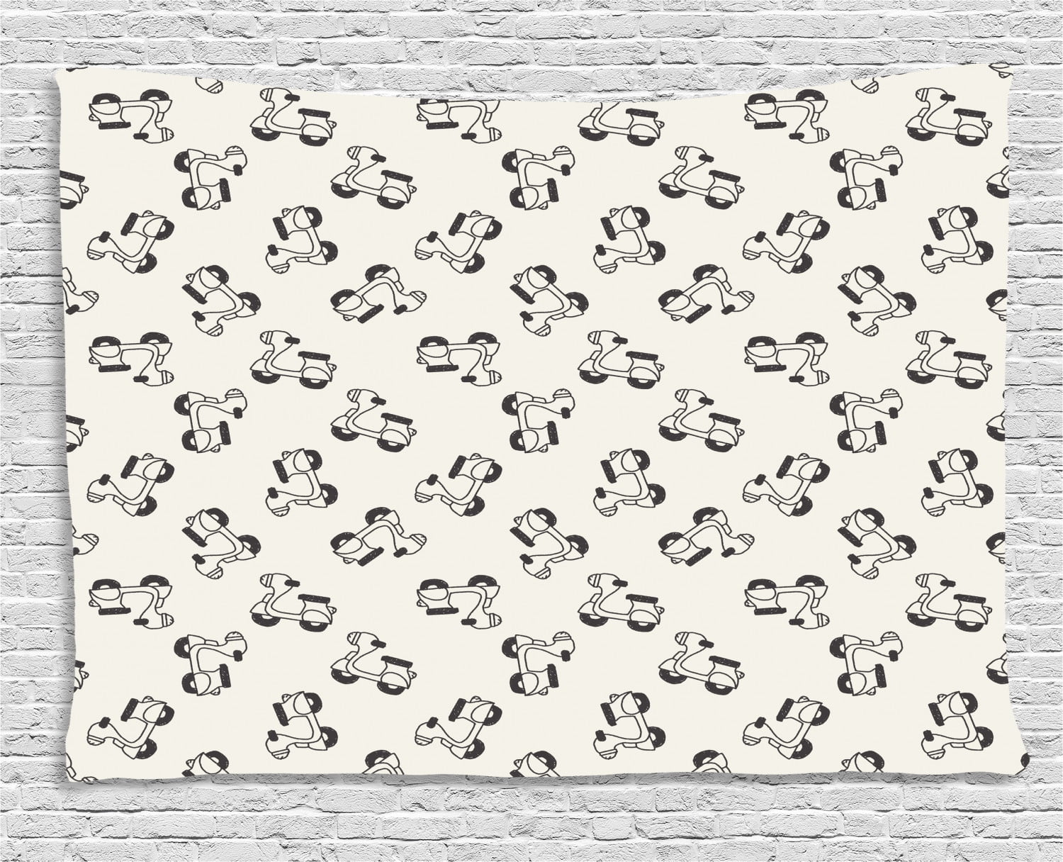 Motorcycle Tapestry, Doodle Style Mopeds Doodle Style Pencil Sketch ...