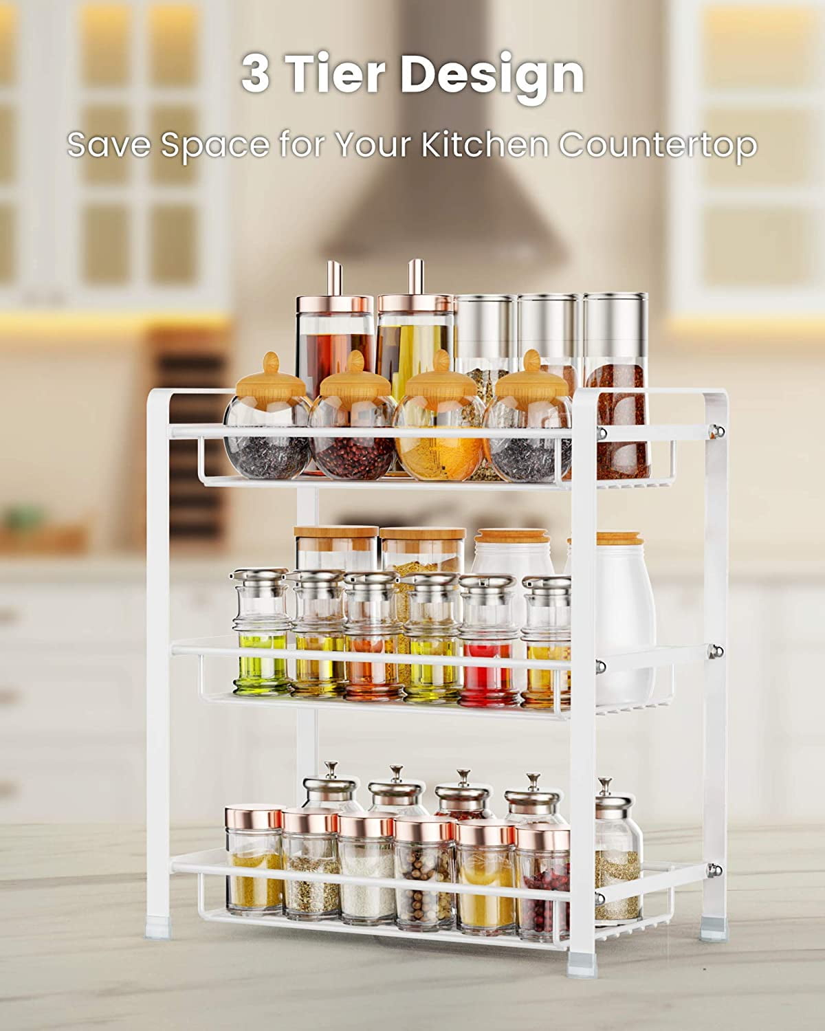 Bmatwk 3 Tier White Spice Rack and 4 Pack Rose Gold Wire Basket for ...