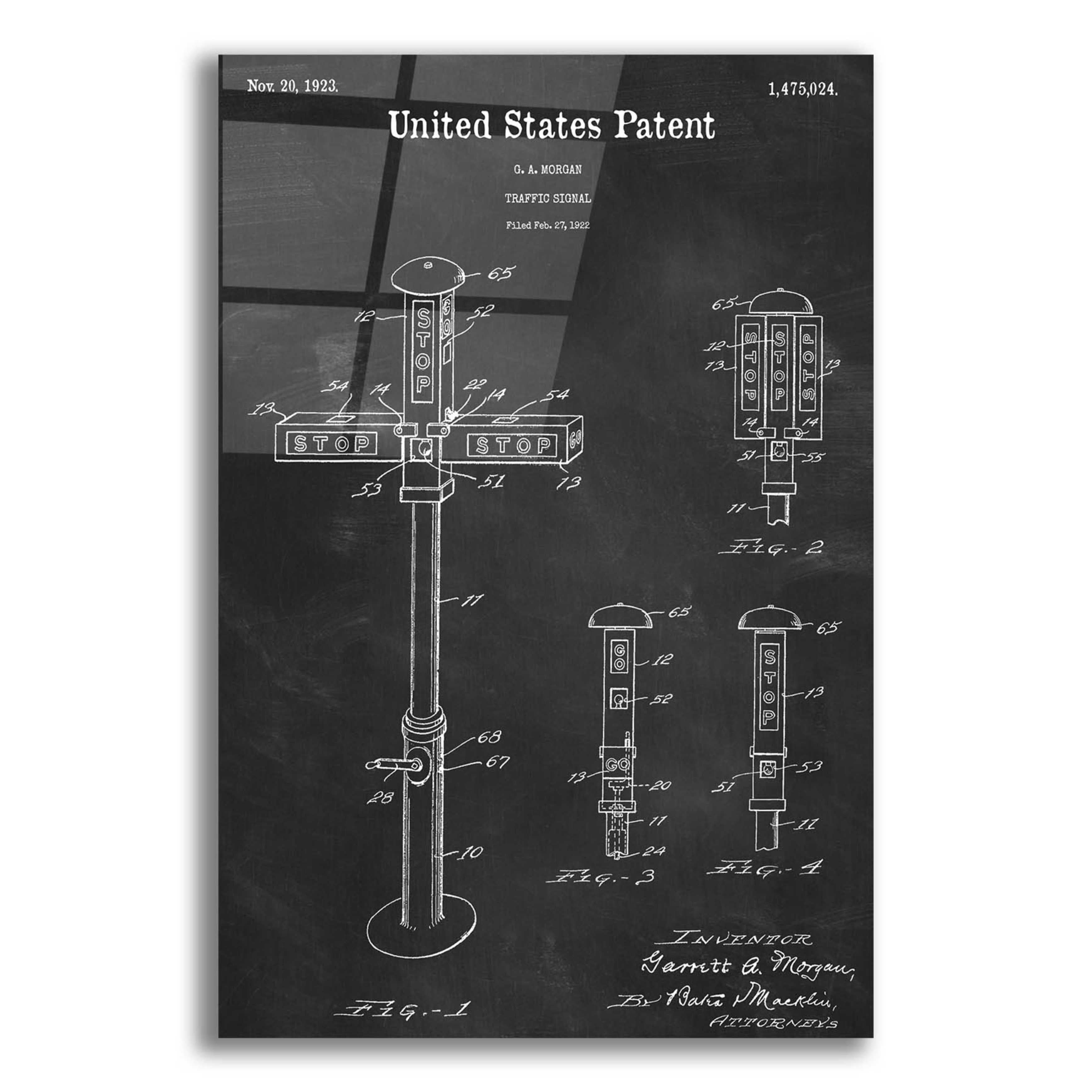Epic Art 'Vintage Traffic Signal Blueprint Patent Chalkboard,' Acrylic ...