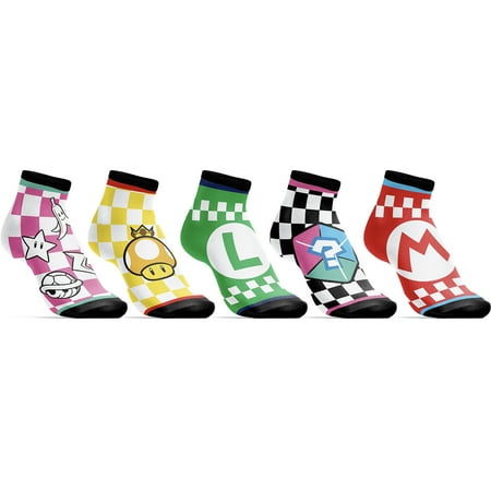 Nintendo Super Mario Kart Character 5 Pack Junior Ankle Socks | Walmart ...