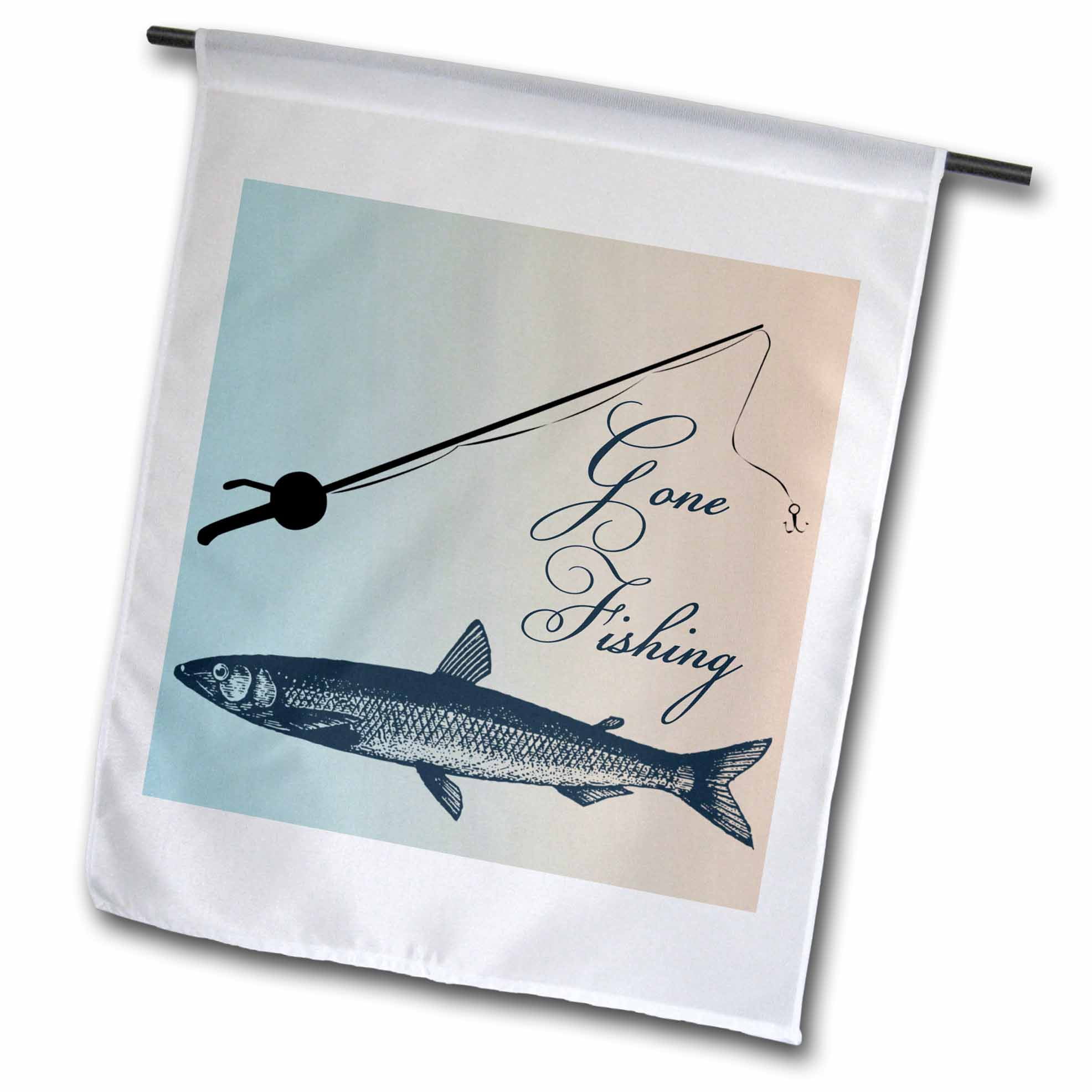 3dRose Gone Fishing Fish with Pole- Beach Theme Art - Garden Flag, 12 ...