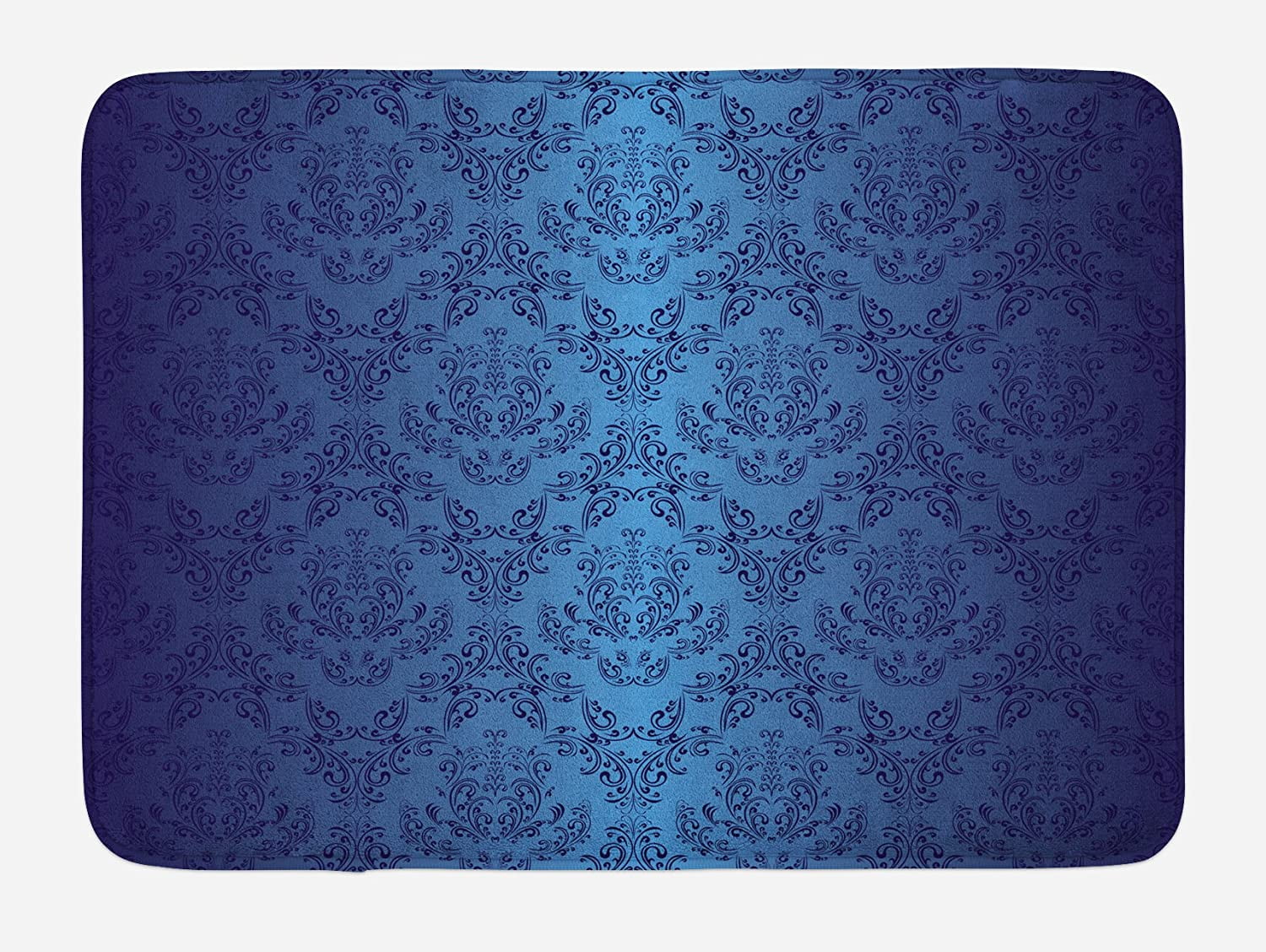 Navy Blue Bath Mat, Antique Baroque Floral Swirling Patterns Victorian ...