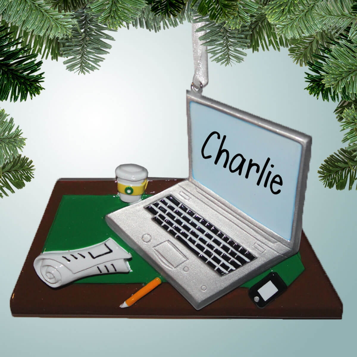 Personalized Desk with Laptop Computer Christmas Ornament ...