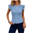 ClodeEU Women's Crew Neck Ruffle Cap Sleeve T-Shirt,Fitted Ribbed Knit ...