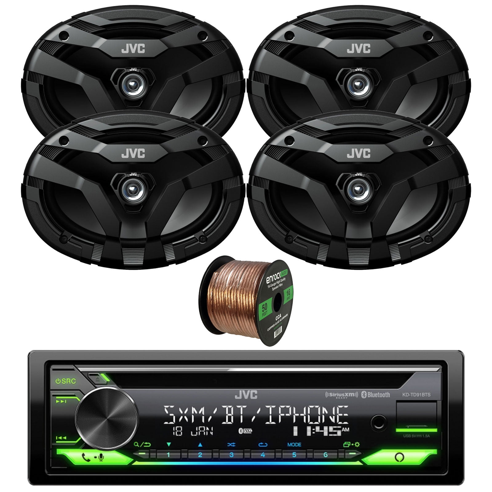 JVC KD-TD91BTS Single DIN CD Player Bluetooth USB AUX AM/FM Radio ...