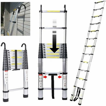 Extension Ladder 12 FT, Telescoping Ladder Stainless Steel Roof Ladder ...