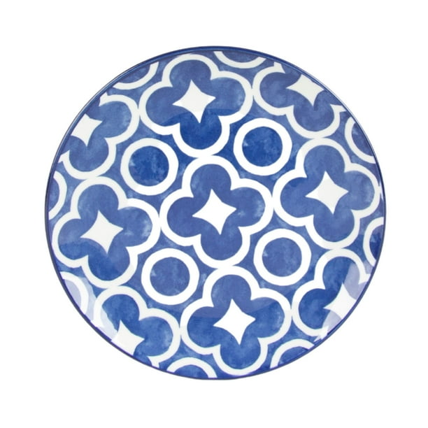 Mainstays Blue Rim Printed Stoneware 7.5" Coupe Salad Plate - Walmart.com