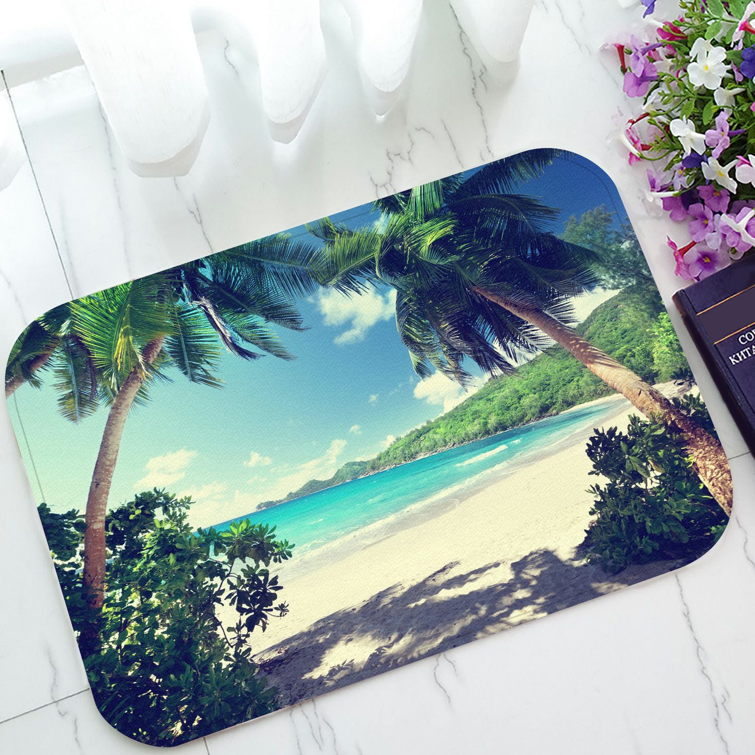 PHFZK Tropical Palm Trees Doormat, Beach Takamaka Mahe island ...