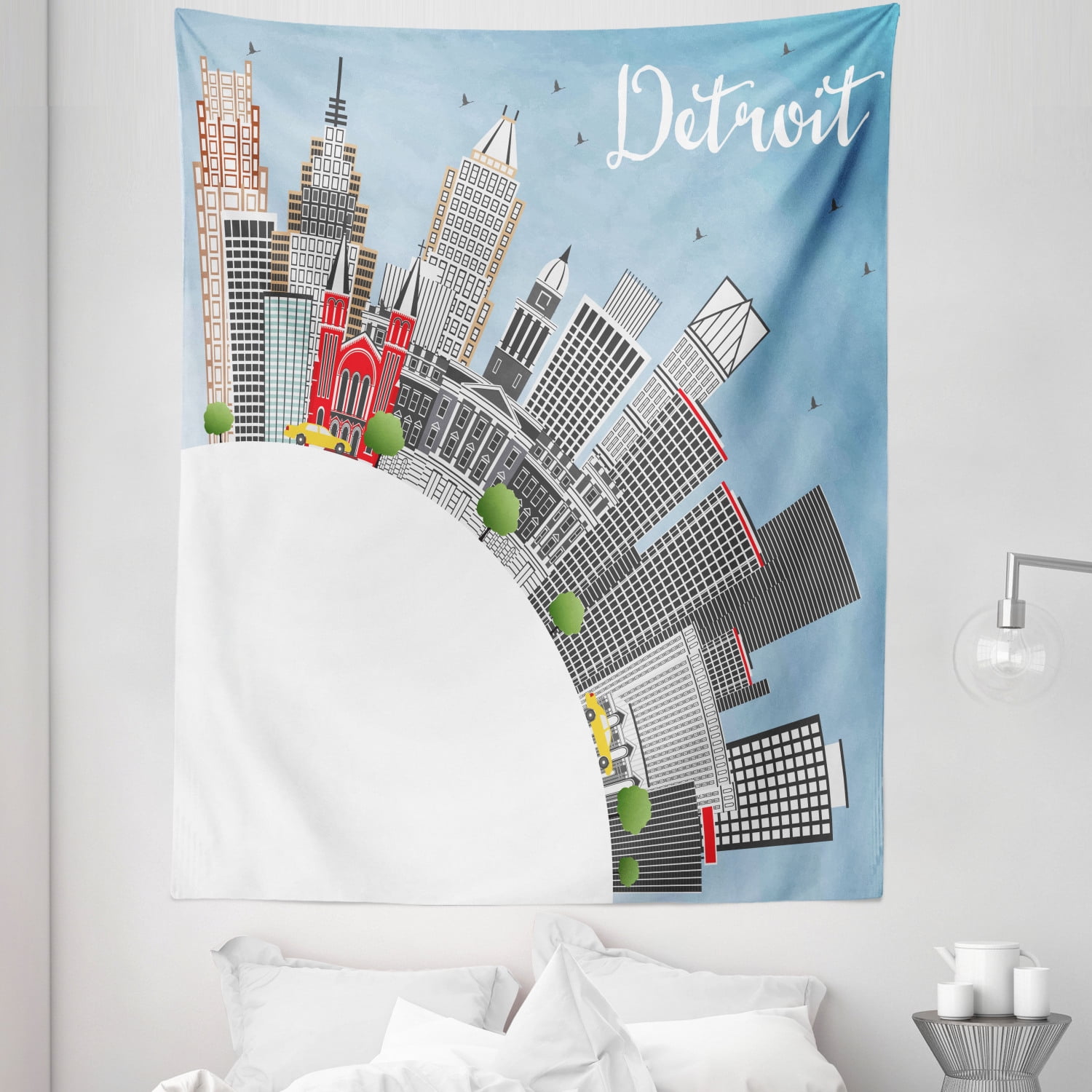 Michigan Tapestry, Detroit Michigan USA City Skyline with Grey ...