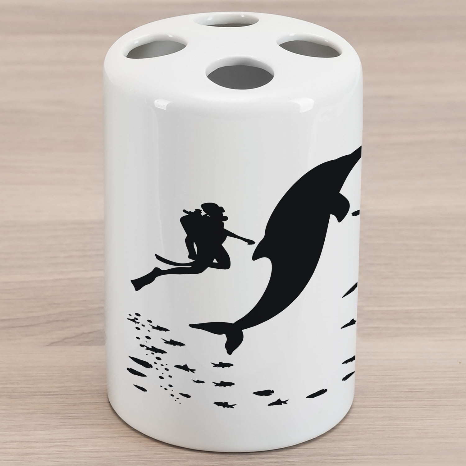 Dolphin Ceramic Toothbrush Holder, 2 Scuba Divers and Giant Fish ...