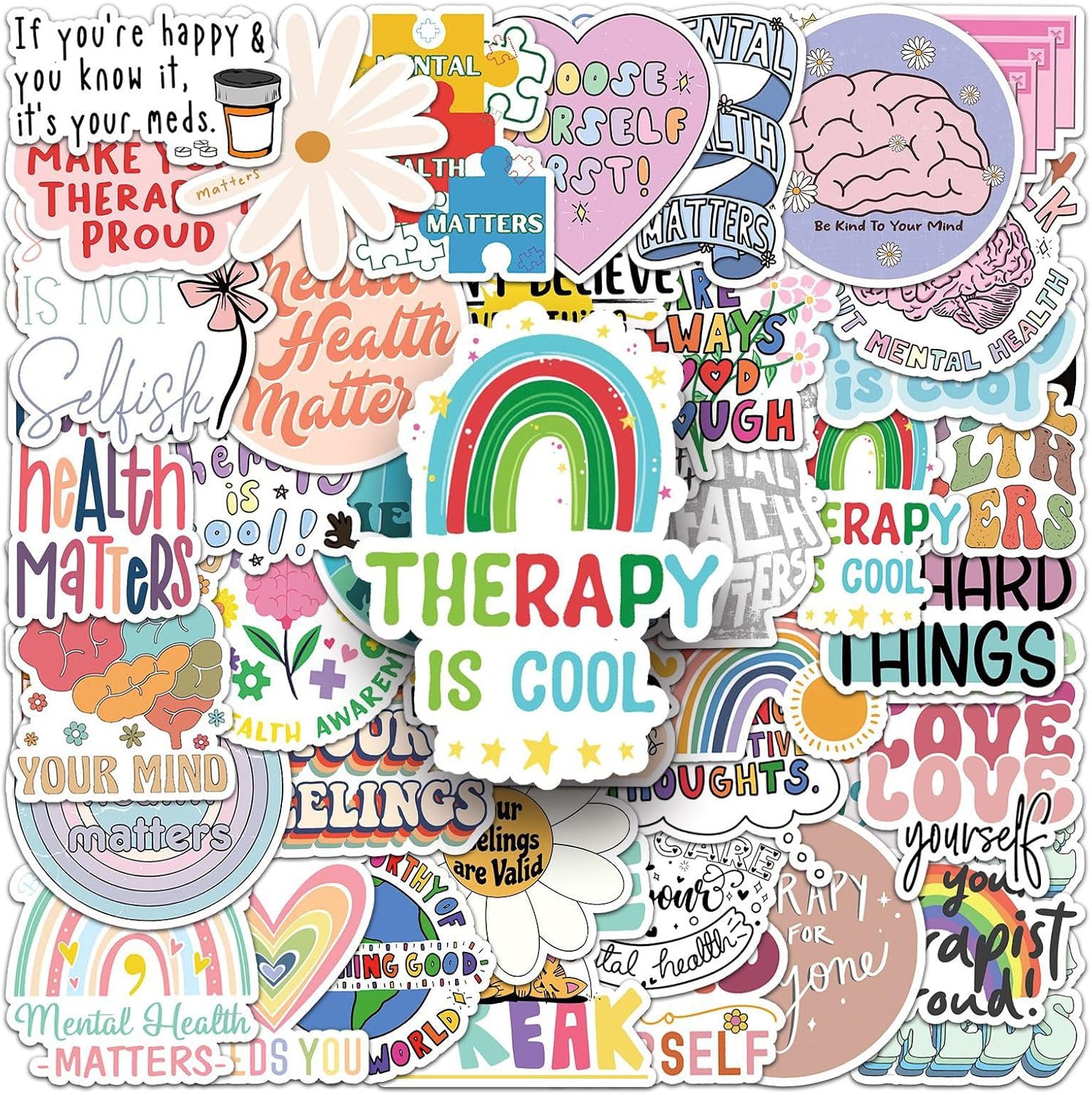 SHILIU-Mental Health Stickers 50 Pcs Waterproof Funny Psychology ...