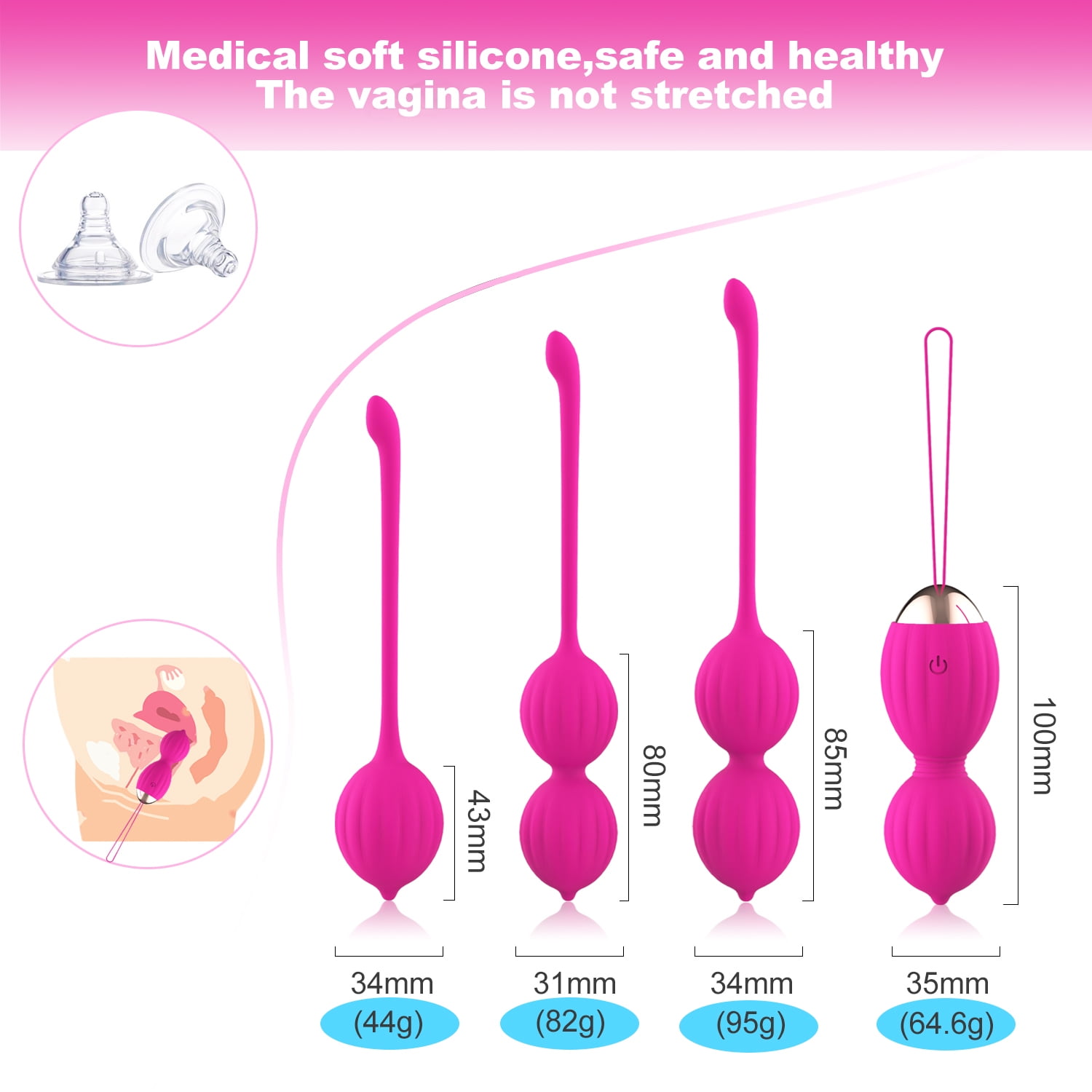 Buy FIDECH 5PCS Kegel Ball Set for Women with Remote Control , 12 Vibration Modes, 1 Vibrating ...