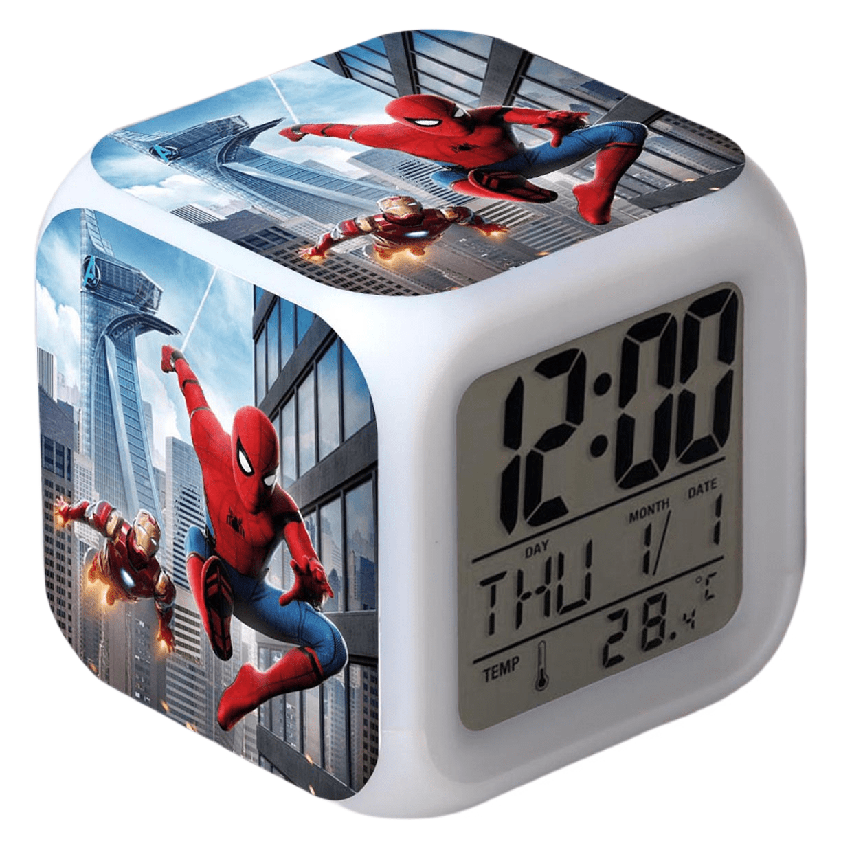 Wish Spider Man alarm clock 7-color LED square clock digital alarm ...