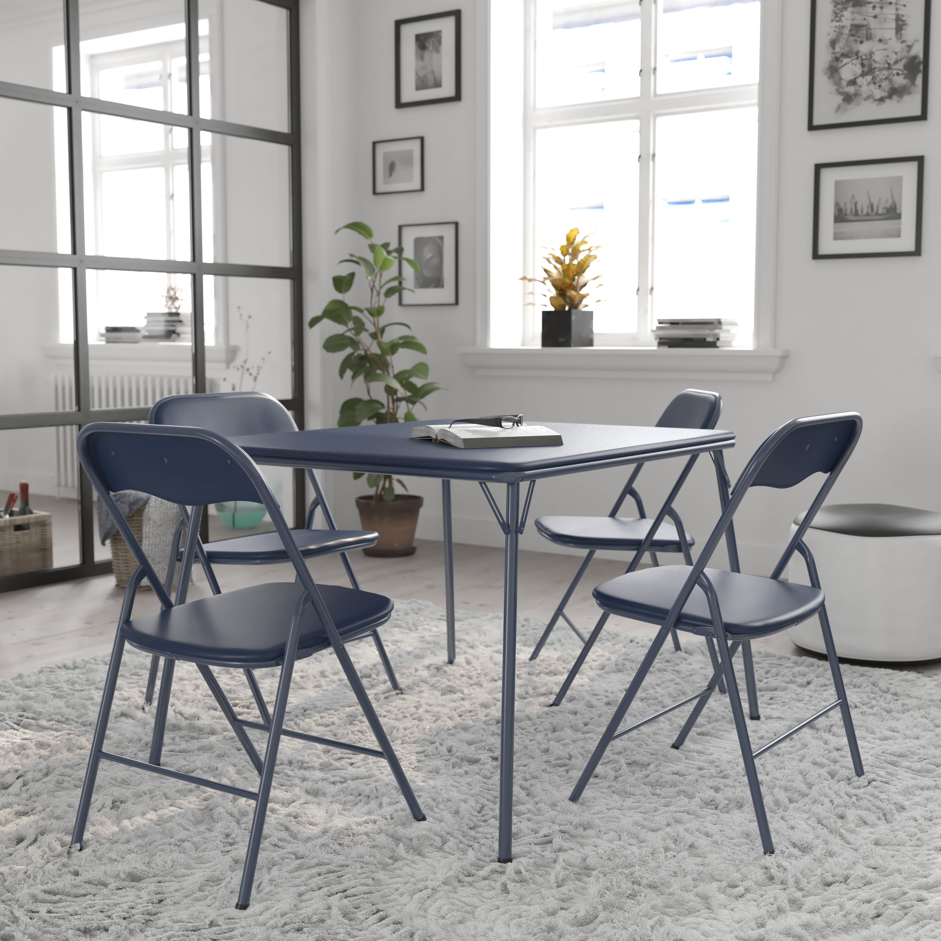 BizChair 5 Piece Navy Folding Card Table and Chair Set - Walmart.com