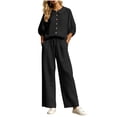 AHTJRT Women's Outifts Puff 3/4 Sleeve Peter Pan Collar Button Down ...