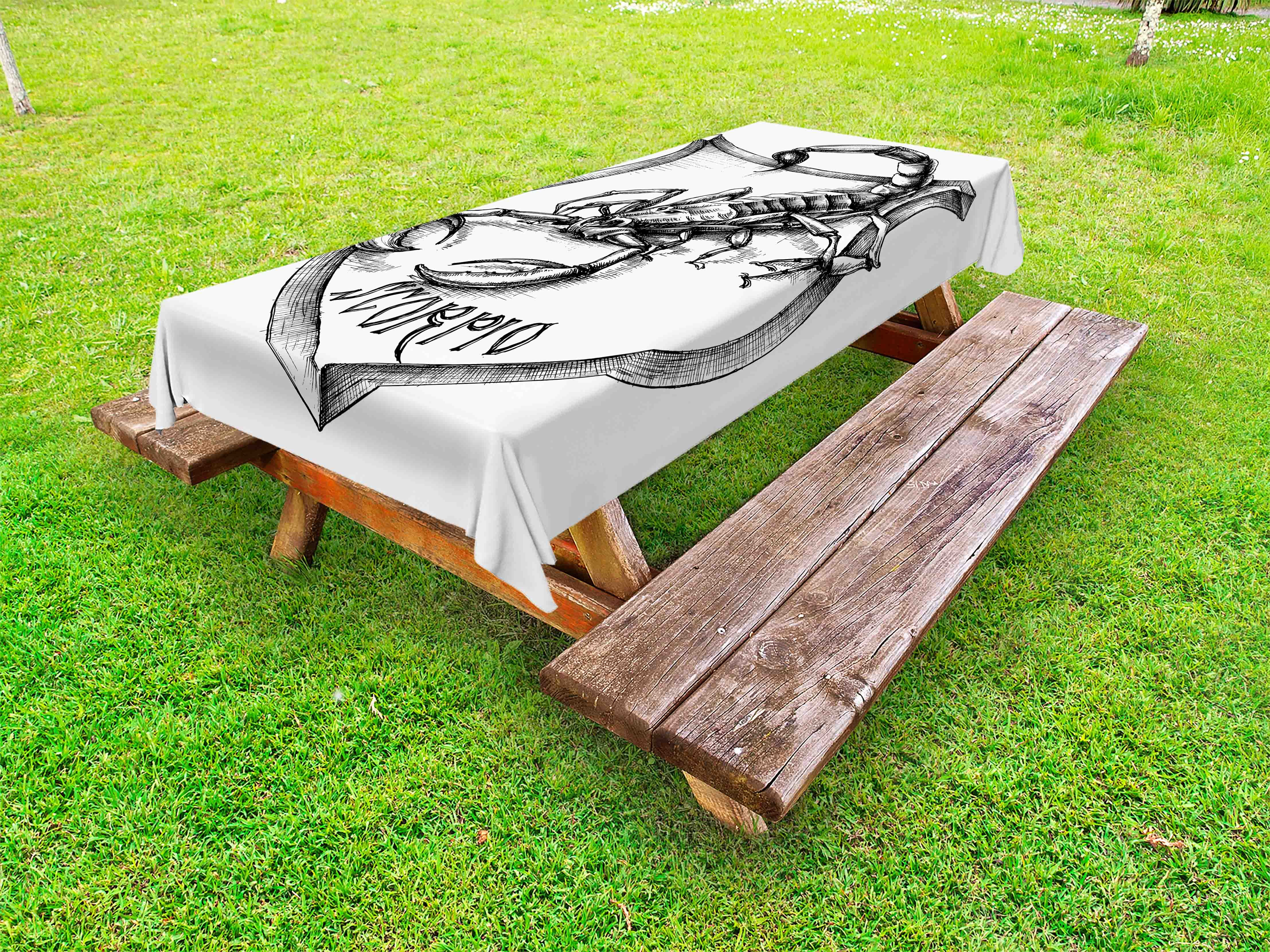 Astrology Outdoor Tablecloth, Black and White Heraldry Zodiac Scorpio ...