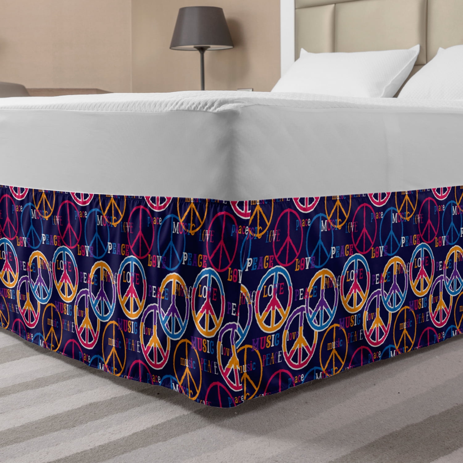 Hipster Bed Skirt, Colorful Love Music Typography with Retro Concept ...