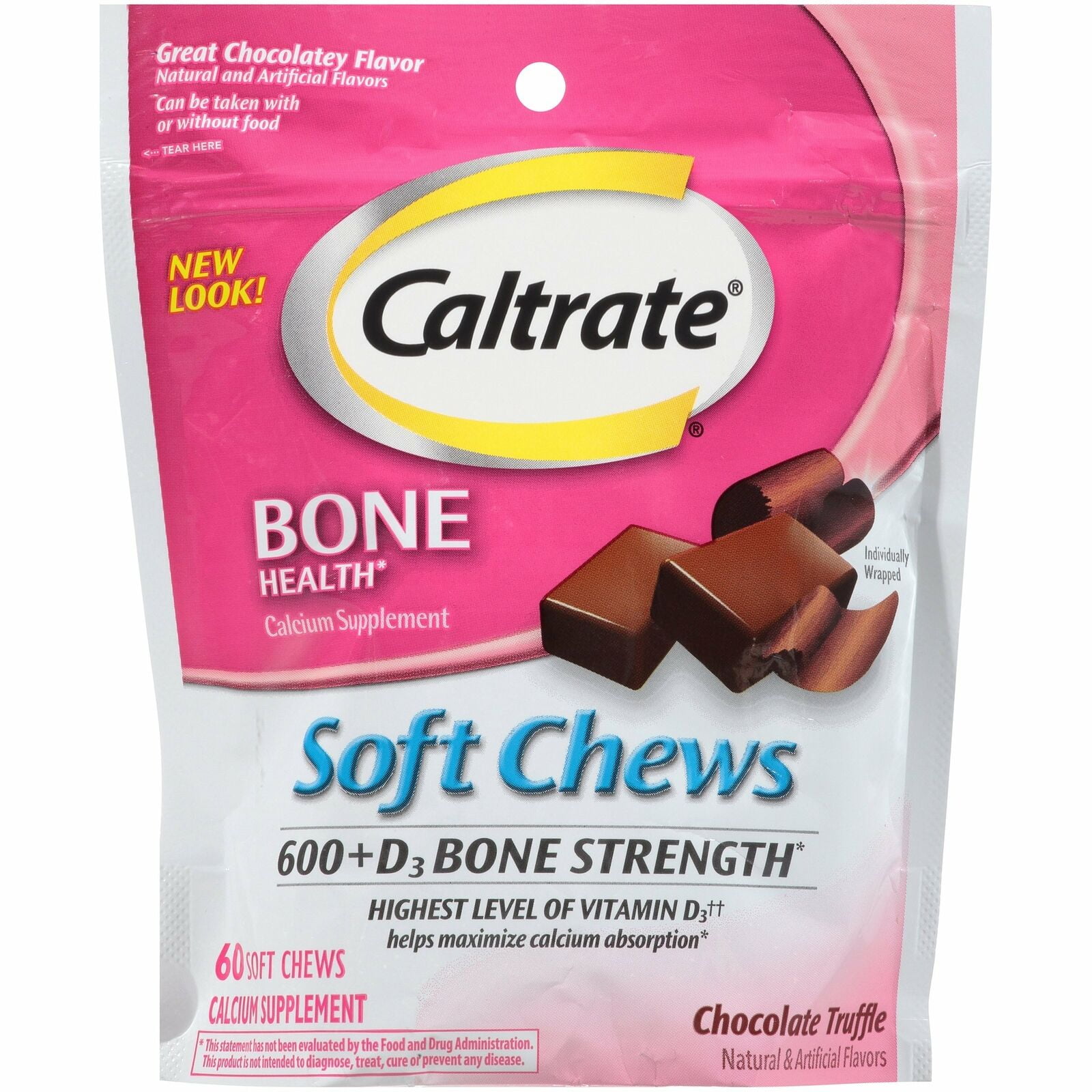 Caltrate Calcium Supplement w/ 600+D3 Bone Strength, Chocolate Flavor ...