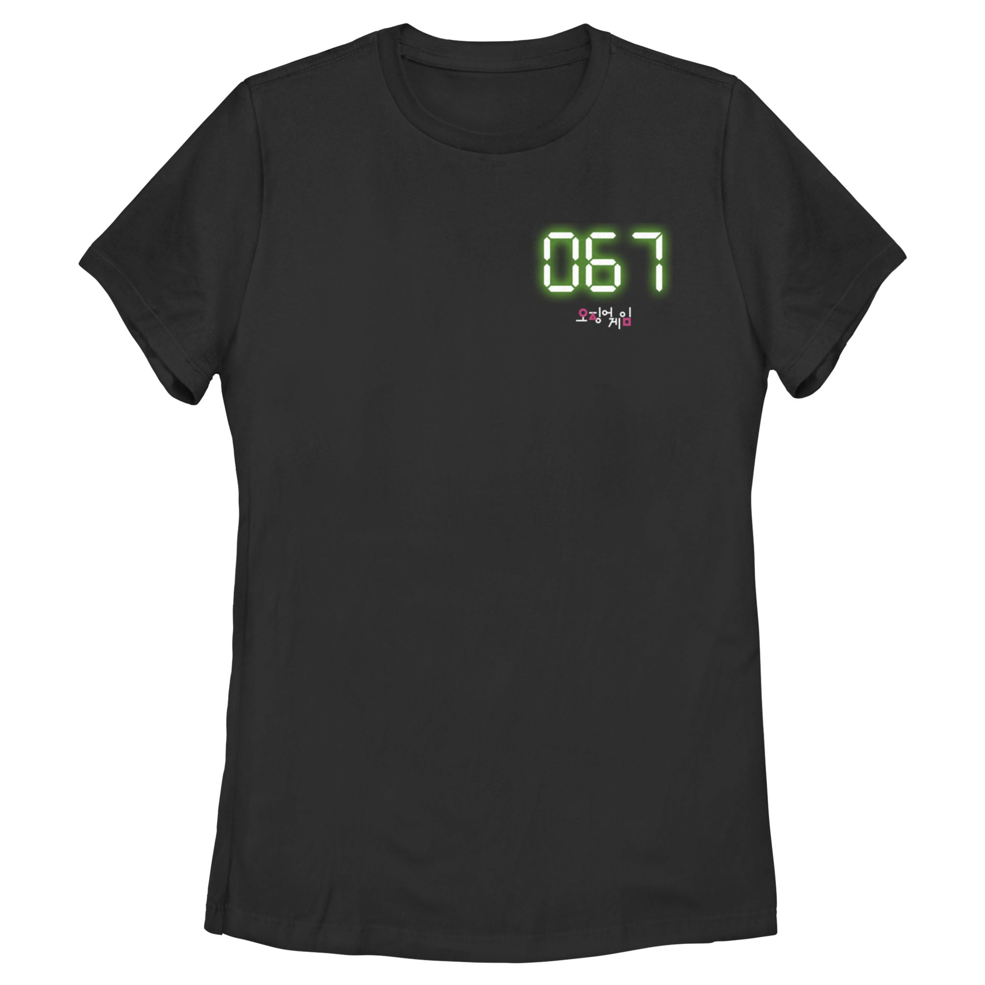 Click here for Womens Squid Game 067 Digital T-Shirt - Black - Me... prices