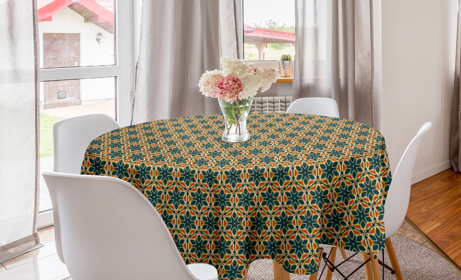 Moroccan Round Tablecloth, Arabian Mosaic Style Ethnic Ceramic Motif ...