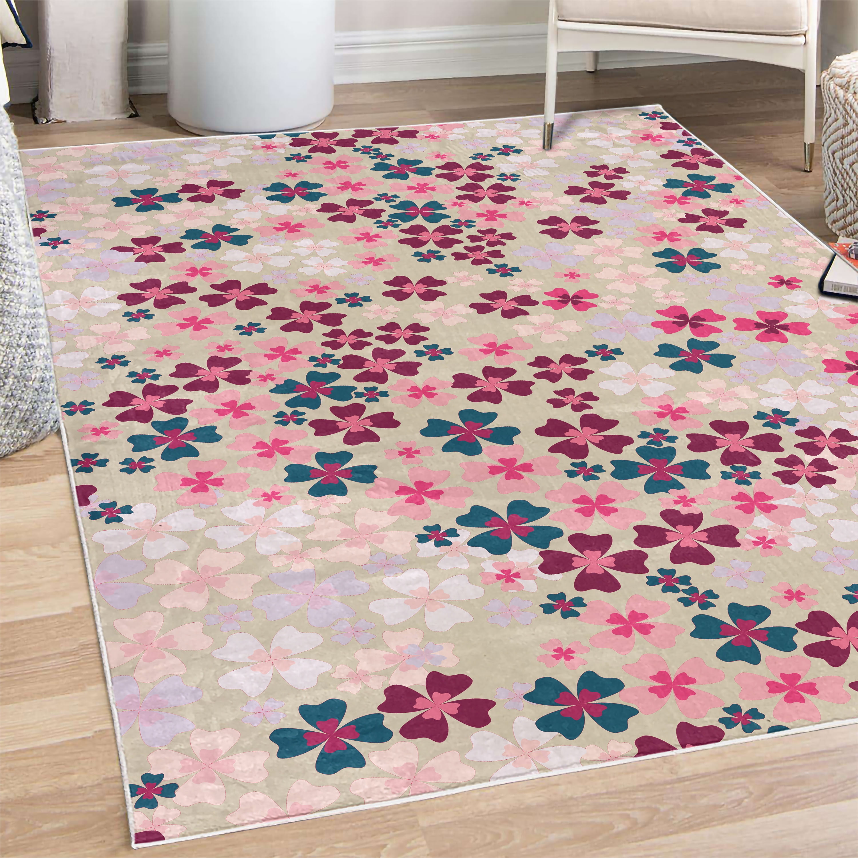 Flower Decorative Rug, Lilac Flowers Blossoms in Spring Romantic Meadow ...