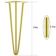 8 Inch Gold Hairpin Table Legs, 3-Rod Metal Furniture Legs for Coffee ...