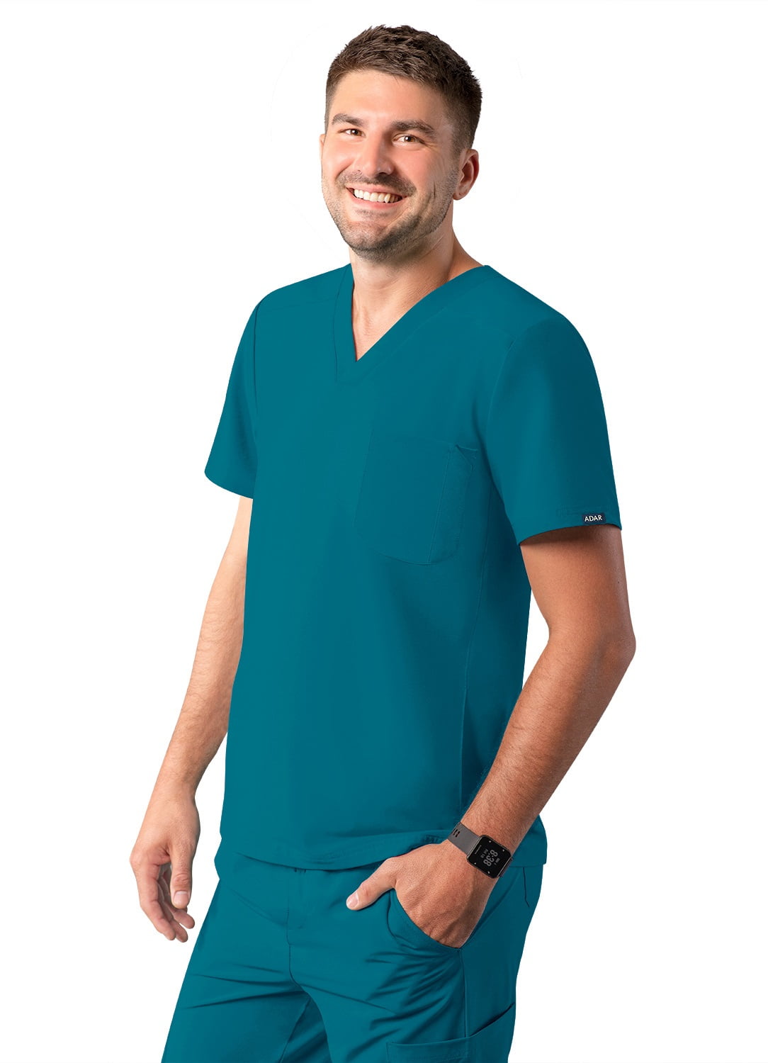 Adar Addition Scrubs For Men - Modern Multi Pocket V-Neck Scrub Top ...