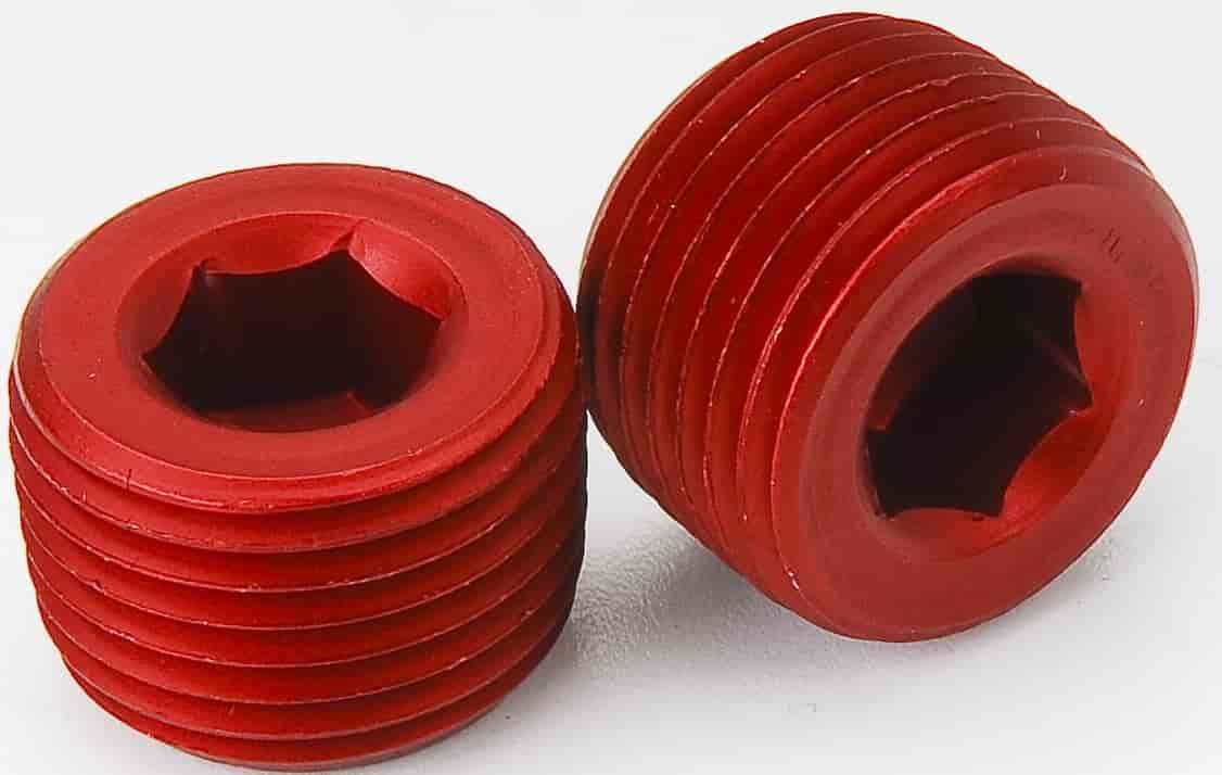 JEGS 100410 Aluminum Pipe Plugs 1/2 NPT Internal Hex Red 2/pkg ...