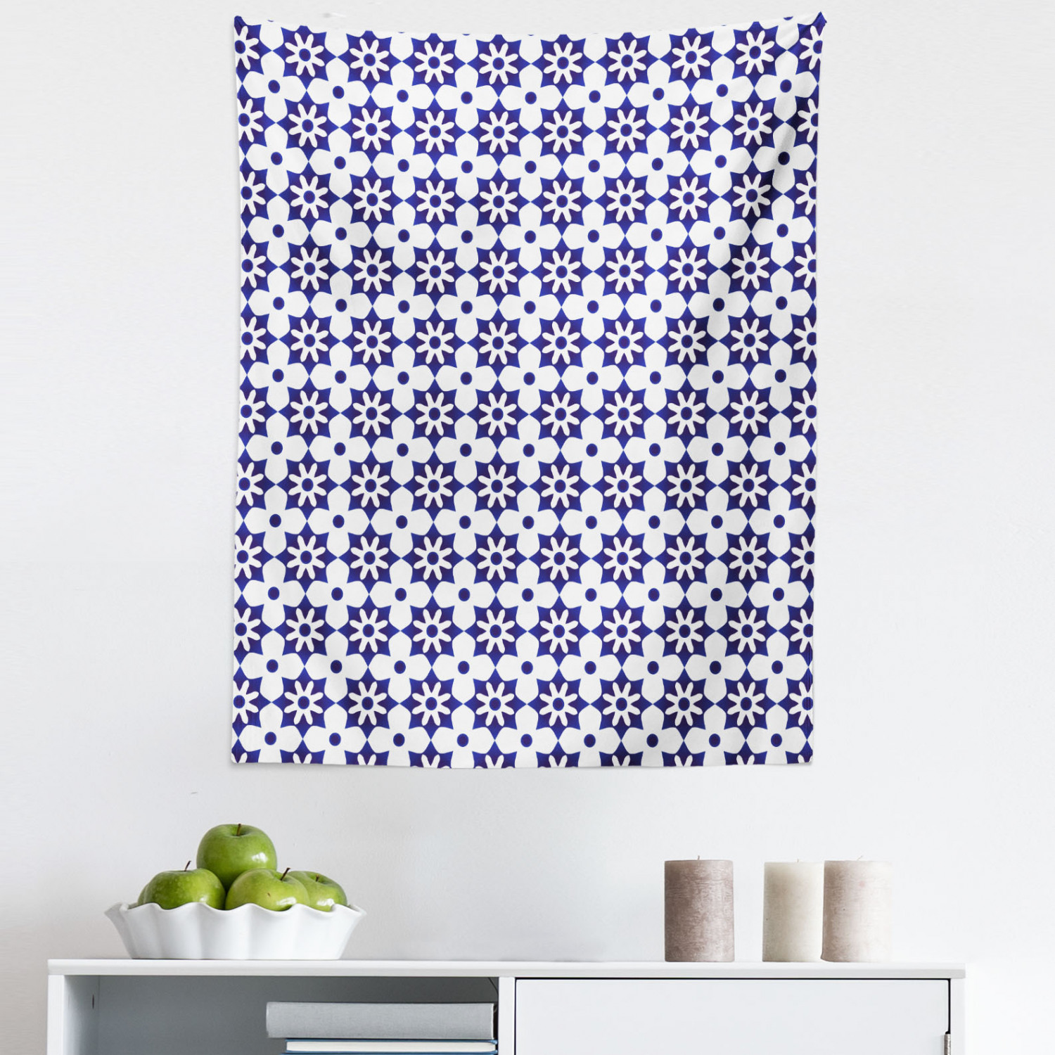 Trellis Blue Tapestry, Floral Inspired Dutch Themed Ornaments Symmetric ...