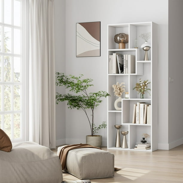Tall bookcase cubby large open bookshelf modern cube 8 shelf book display white store