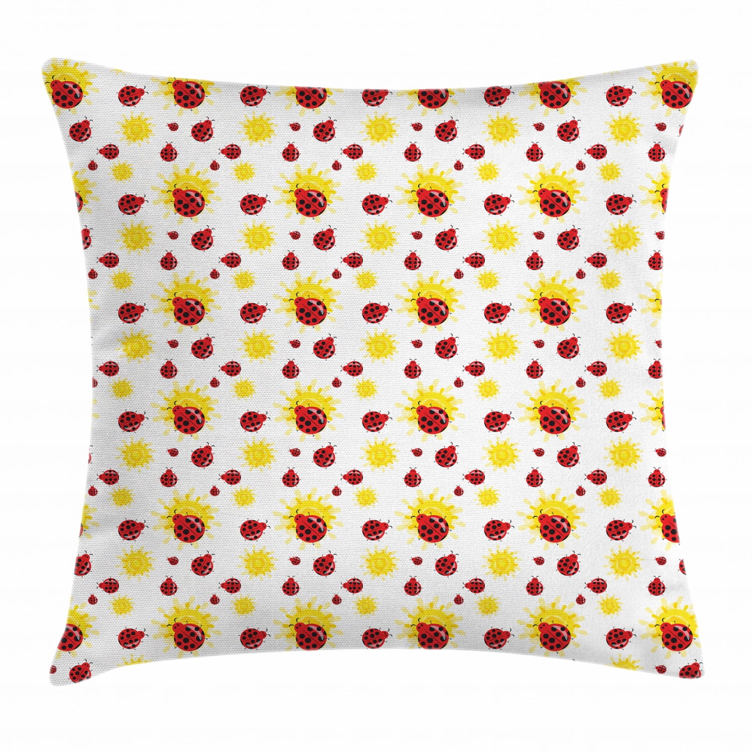 Ladybugs Throw Pillow Cushion Cover, Summer Season Inspired Sun Pattern ...