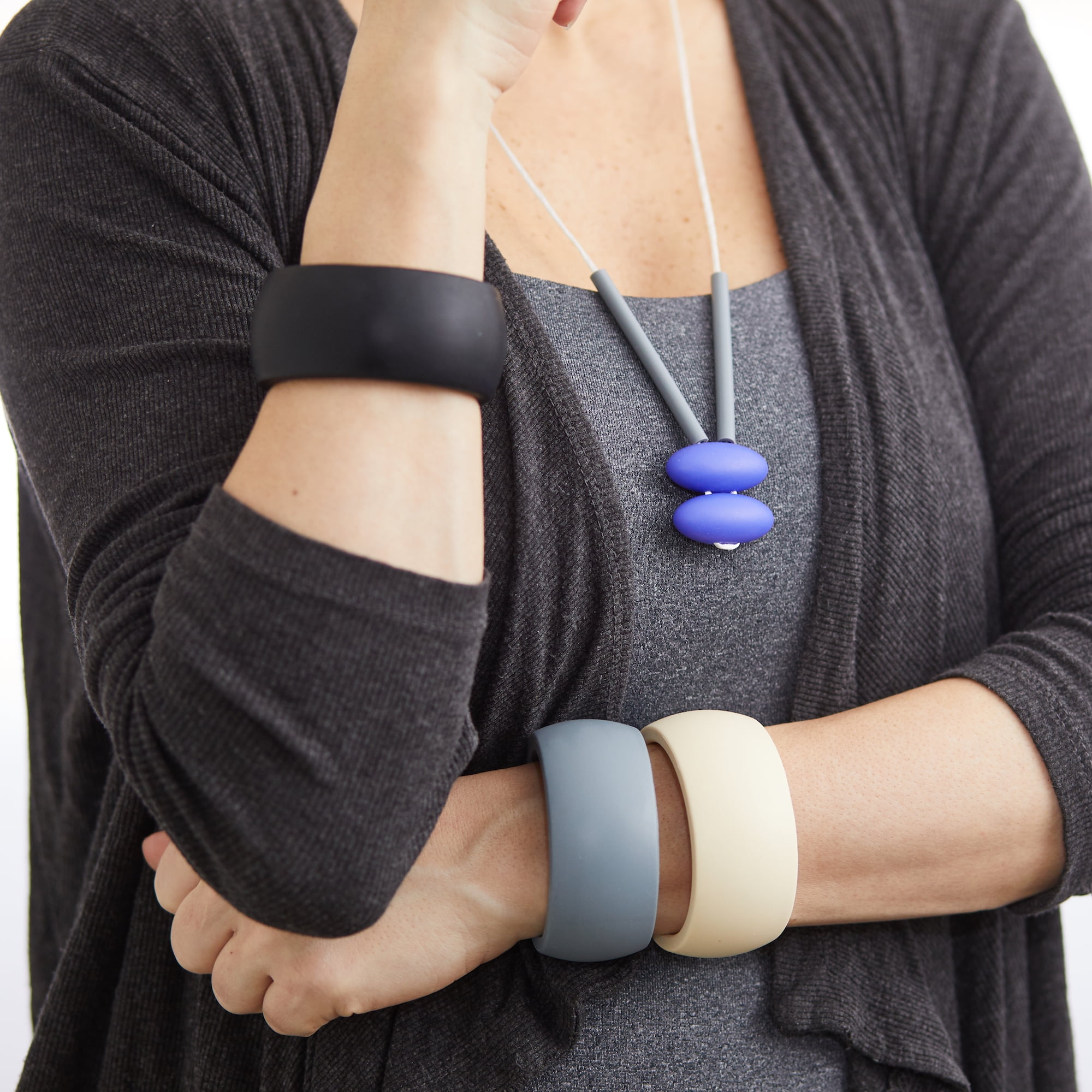 Anjie + Ash Capri Cuff Silicone Baby Teething Bracelet for Mom in Stone