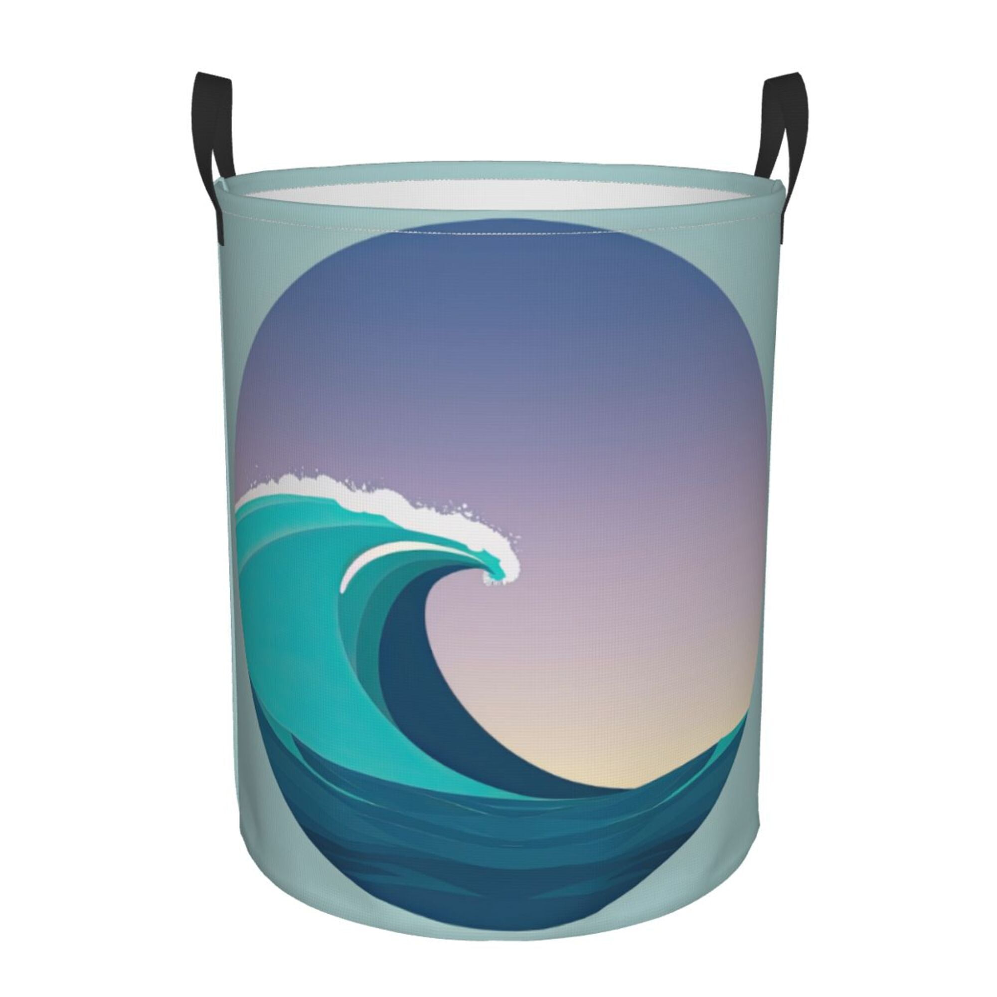 XMXY Round Laundry Basket Organizer, Minimalist Ocean Sea Wave ...