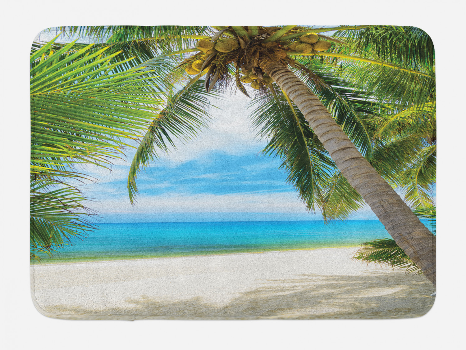 Ocean Bath Mat, Shadow Shade of a Coconut Palm Tree on White Sandy ...