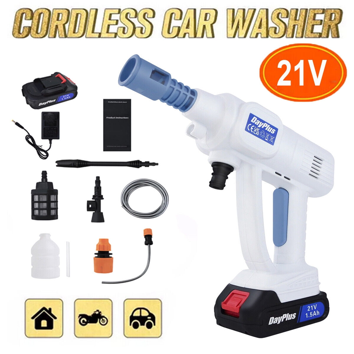 Dayplus Wireless High Pressure Car Washer Portable Car Wash Cleaner ...