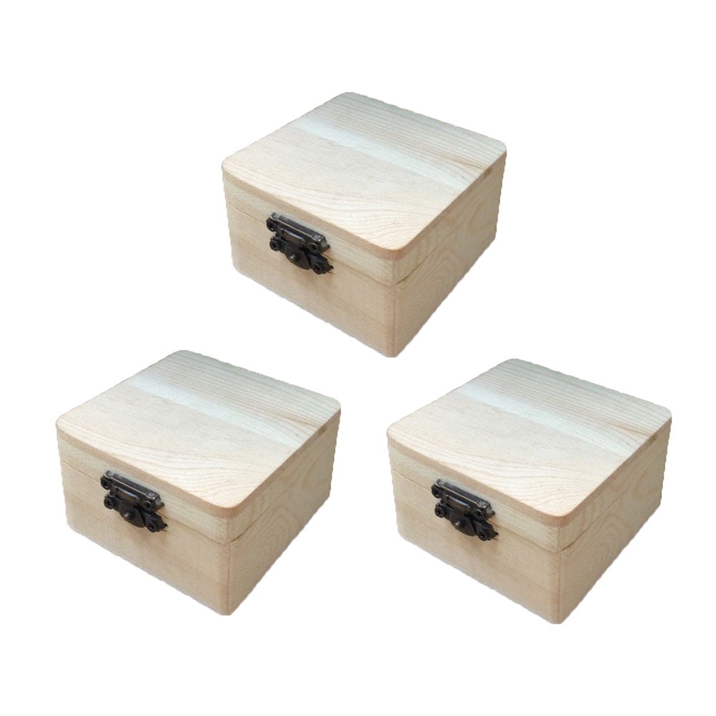 Hemoton 3 Pcs Unfinished Wooden Case Square Multi-function Box DIY Clay ...