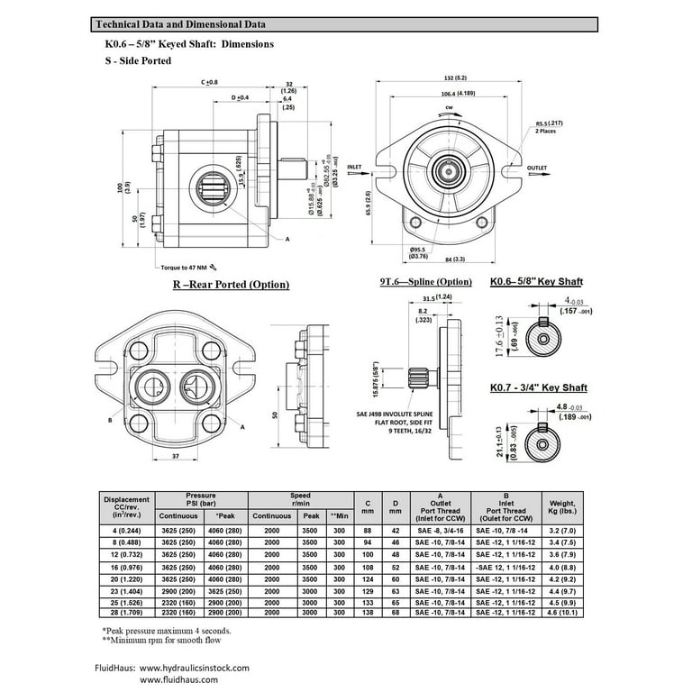 H21 Hydraulic Gear Pump 1.22 CID Hydraulic Gear Pump, 9 Tooth Spline ...