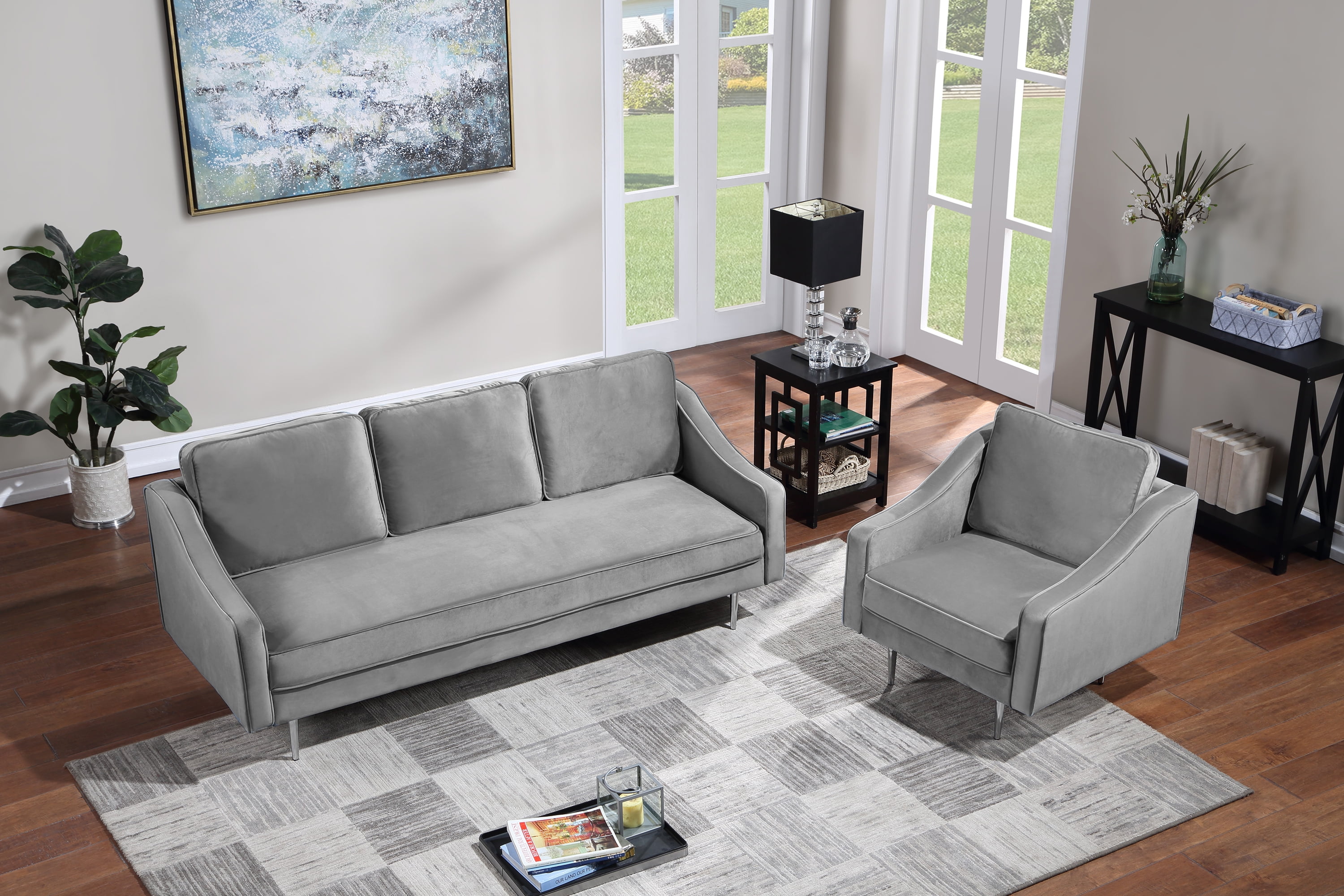 2-Piece 3Piece Sectional Sofa Sets Velvet Fabric Upholstered Armchair ...