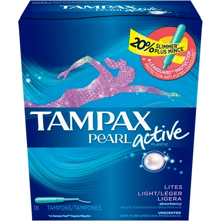 Tampax Pearl Active Unscented Light Absorbency Plastic Tampons, 18 ...