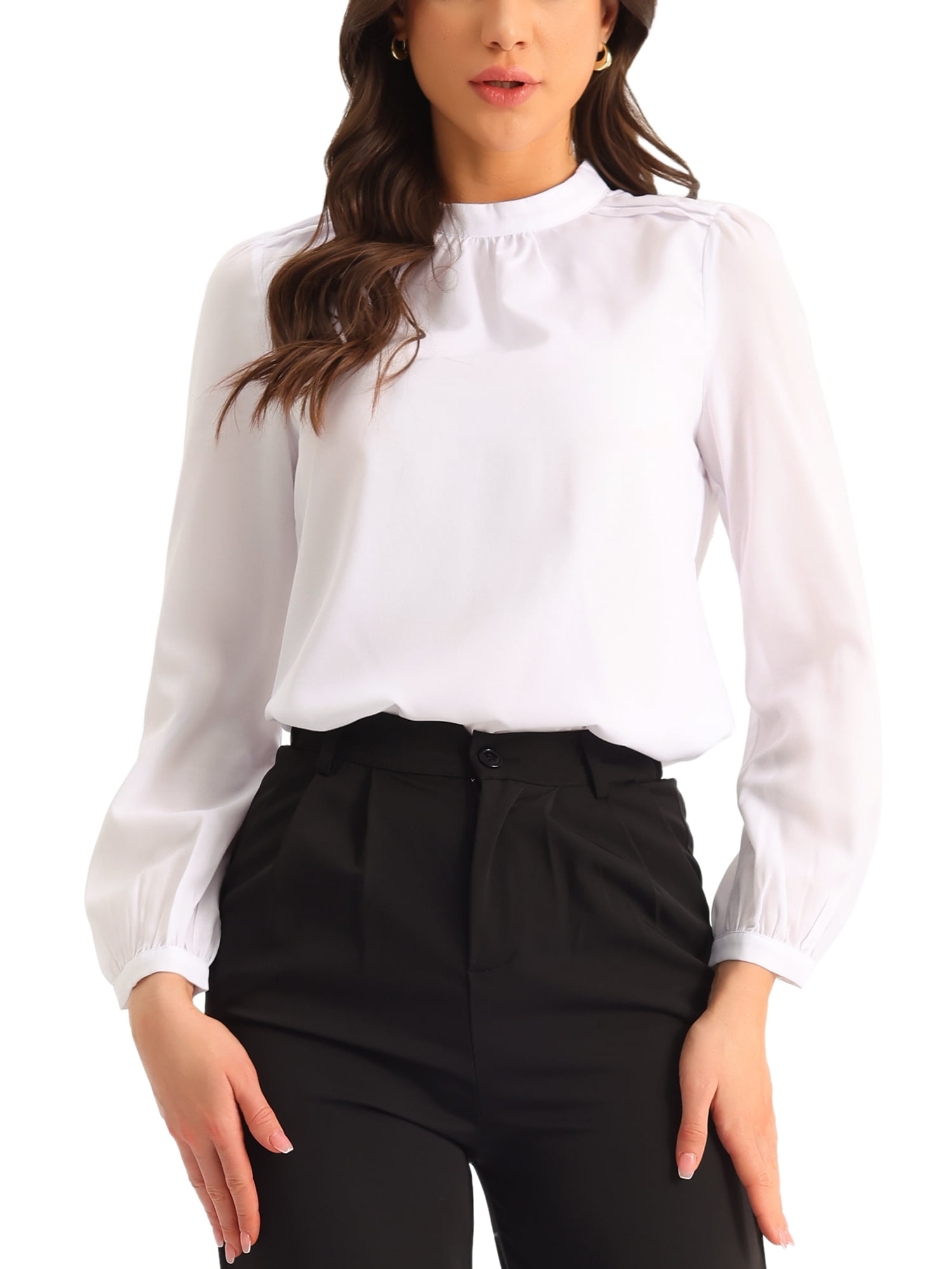 Allegra K Chiffon Shirt for Women Work Office Mock Neck Long Sleeve ...