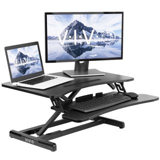 VIVO White Height Adjustable 42" Standing Desk Monitor Riser, Sit Stand ...