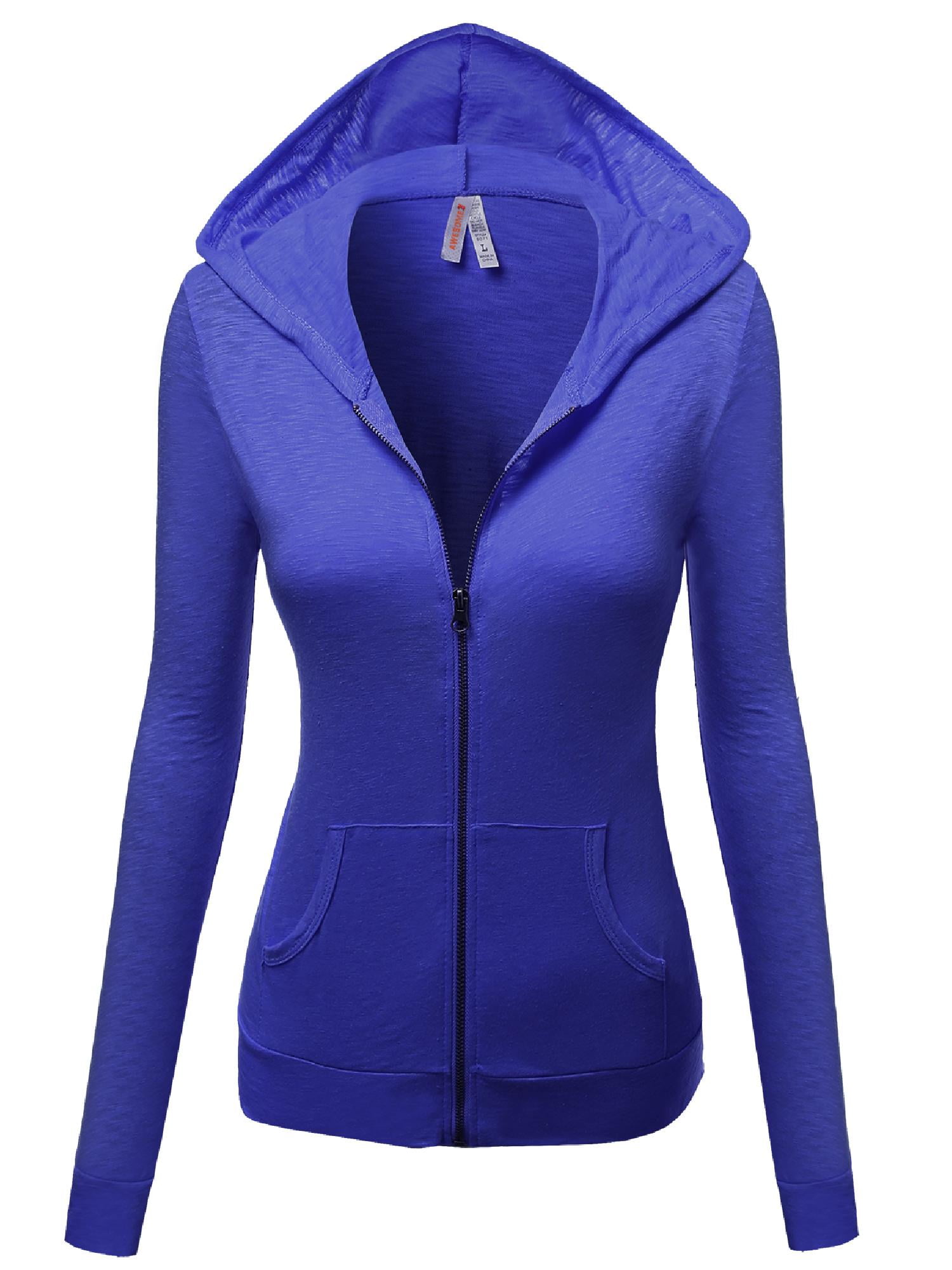 FashionOutfit Women's Basic Slim Fit Cotton Lightweight Zipper Hooded ...