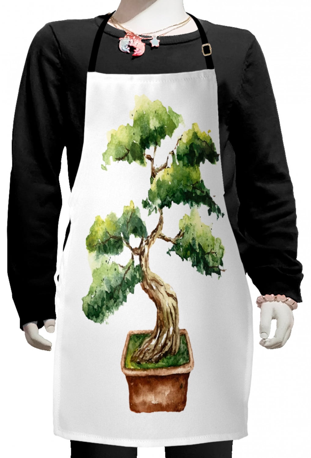 Garden Kids Apron, Watercolor Style Bonsai Hand Drawn Japanese Tree ...