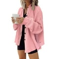 Tqwqt Womens Casual Waffle Knit Shacket Jacket Loose Fit Long Sleeve