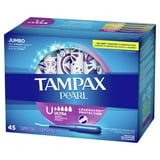 Tampax Pearl Tampons Ultra Absorbency with LeakGuard Braid, 45 Count ...