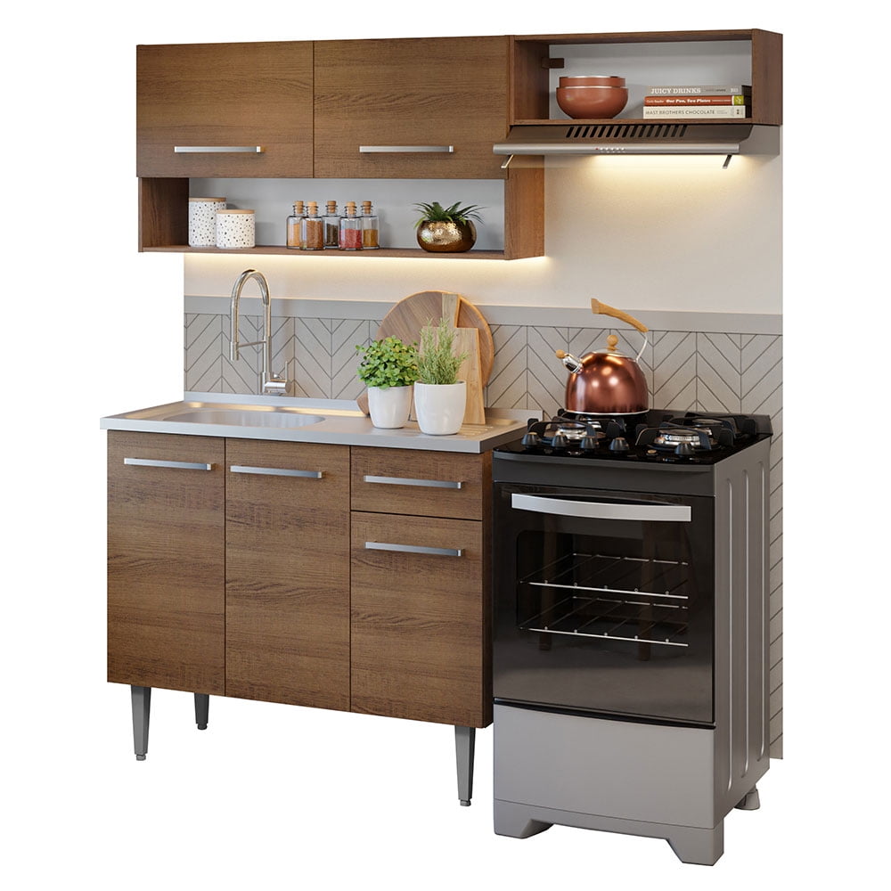 Cocina Integral 165cm con Tarja Marrón Emilly Madesa 09 | Bodega ...