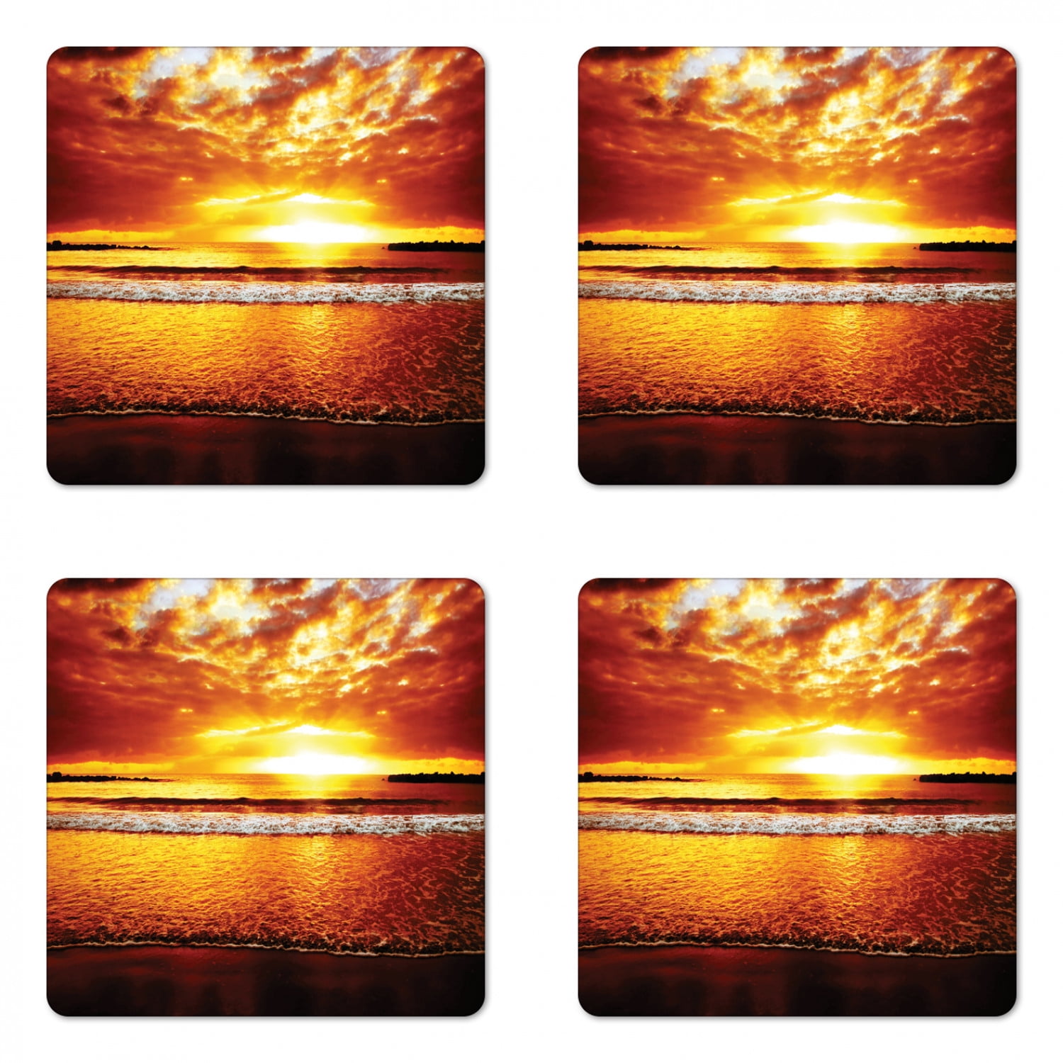 Ocean Coaster Set of 4, Colorful Sunset on the Ocean Dramatic Sky ...