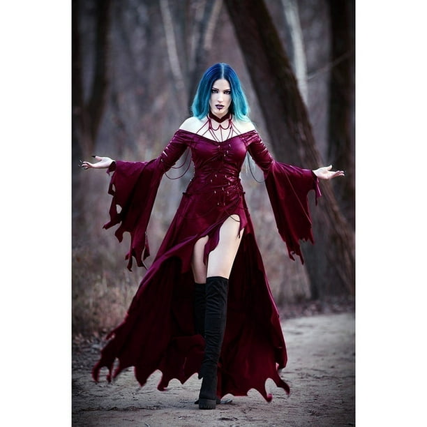 SySea - Women Leather Vintage Demon Costume Gothic Dress Cosplay Dress ...