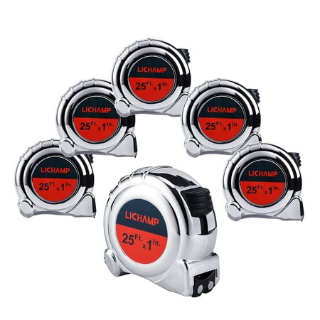 LICHAMP Tape Measure 25 ft with Magnetic, 6 Pack Bulk Easy Read Chrome ...