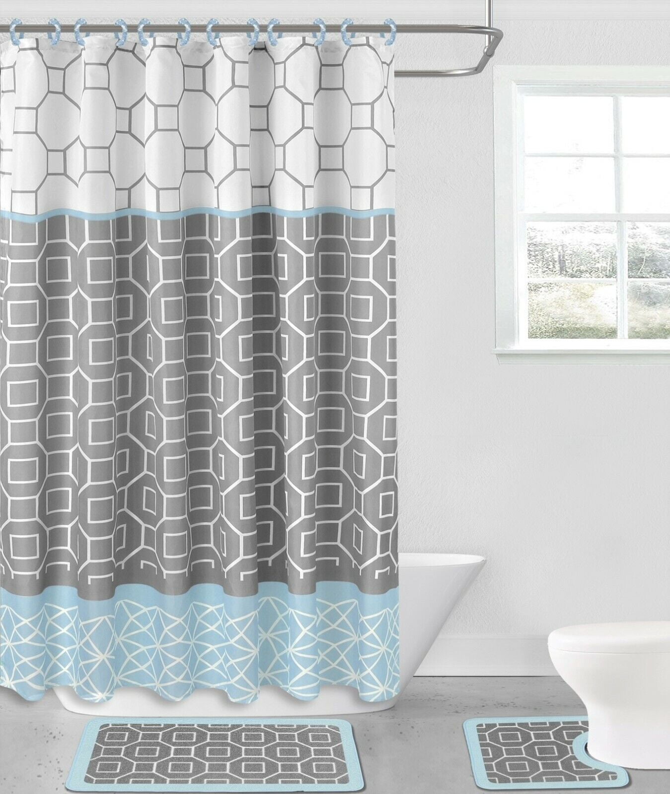 15pc Bathroom Bundle Set Modern & Sophisticate Design Geometric Diamond ...